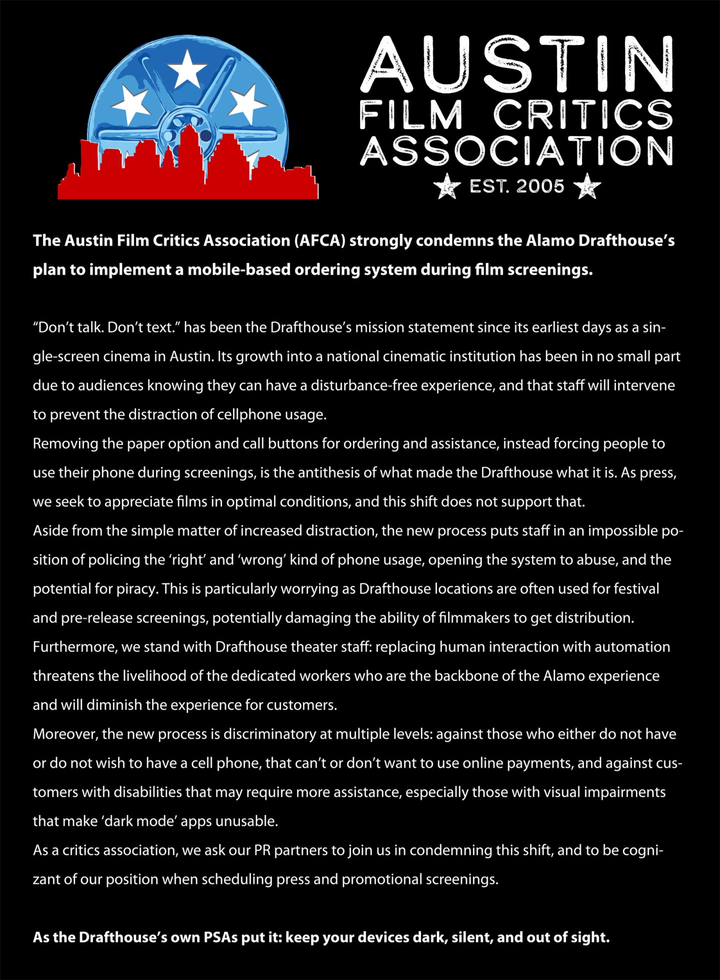 The Austin Film Critics Association: Statement on the Alamo Drafthouse ...